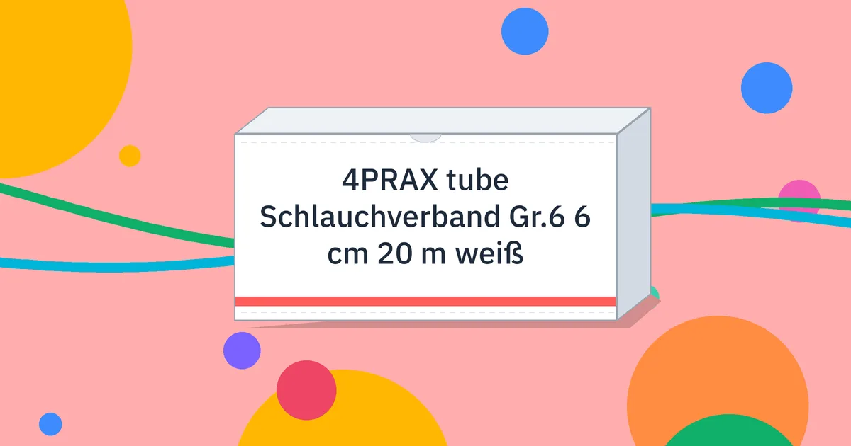 Symbolbild: Packung mit der Aufschrift 4PRAX tube Schlauchverband Gr.6 6 cm 20 m weiß (PZN 20230771) – Verfügbarkeit und Bezug in Apotheken in Frankfurt am Main