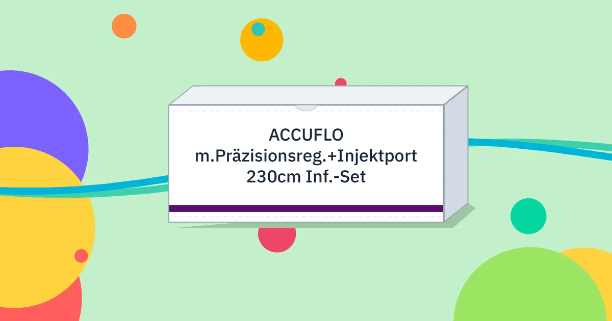 Symbolbild: Packung mit der Aufschrift ACCUFLO m.Präzisionsreg.+Injektport 230cm Inf.-Set (PZN 10094775) – Verfügbarkeit und Bezug in Apotheken in Frankfurt am Main