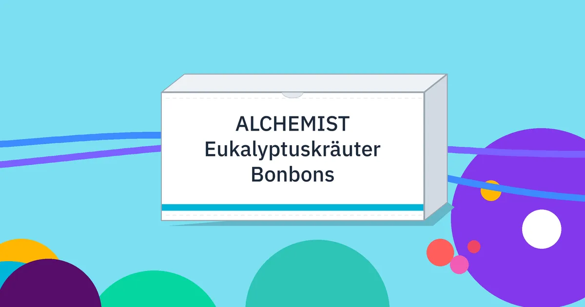 Symbolbild: Packung mit der Aufschrift ALCHEMIST Eukalyptuskräuter Bonbons (PZN 14188674) – Verfügbarkeit und Bezug in Apotheken in Frankfurt am Main
