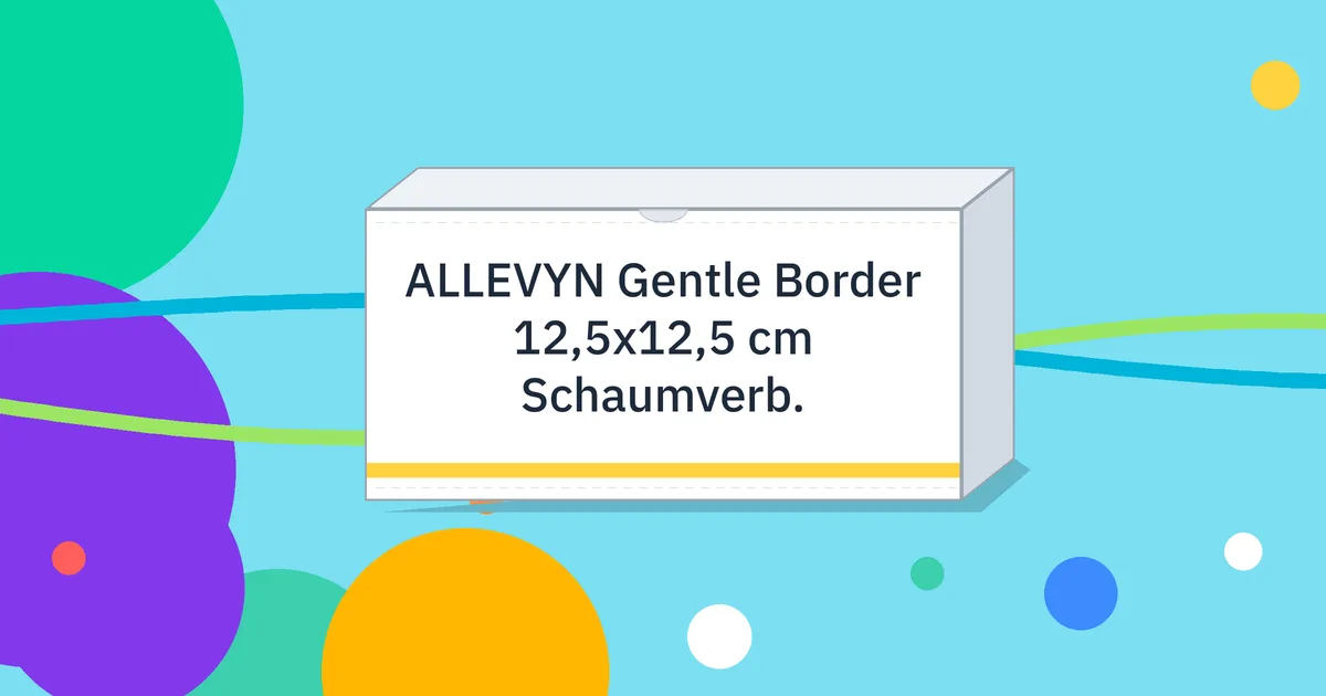 Symbolbild: Packung mit der Aufschrift ALLEVYN Gentle Border 12,5x12,5 cm Schaumverb. (PZN 19921725) – Verfügbarkeit und Bezug in Apotheken in Frankfurt am Main