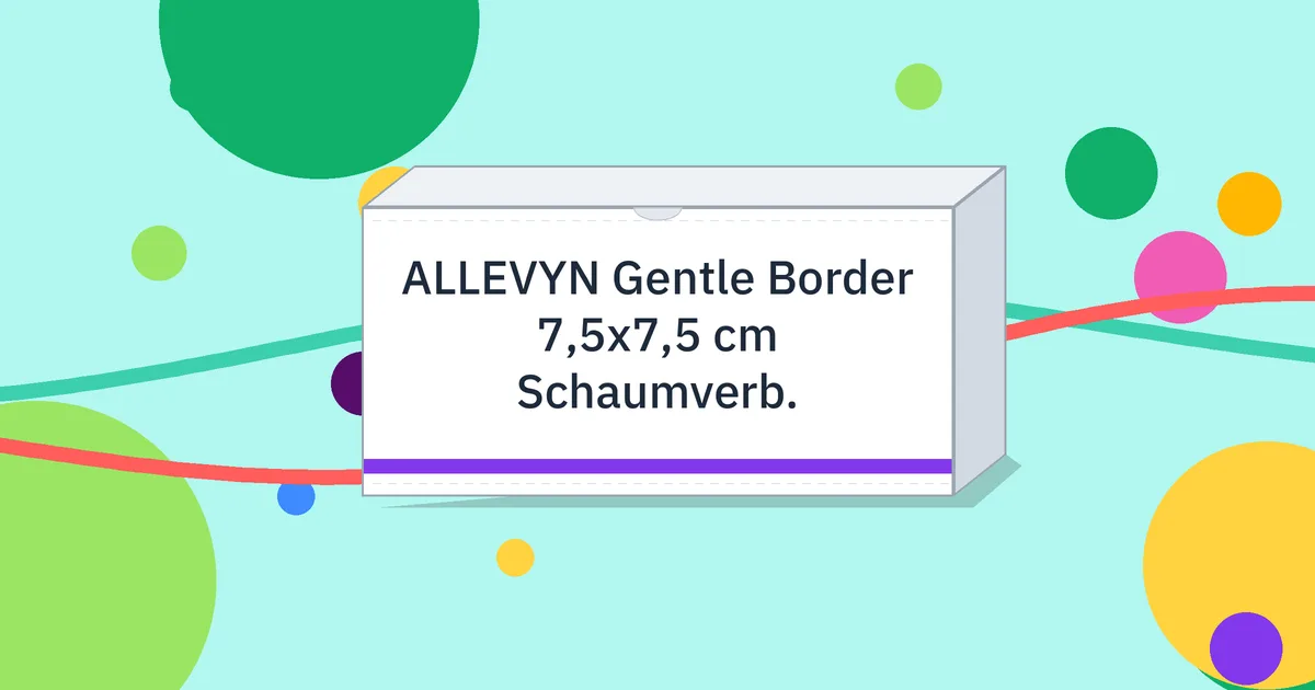 Symbolbild: Packung mit der Aufschrift ALLEVYN Gentle Border 7,5x7,5 cm Schaumverb. (PZN 17616024) – Verfügbarkeit und Bezug in Apotheken in Frankfurt am Main