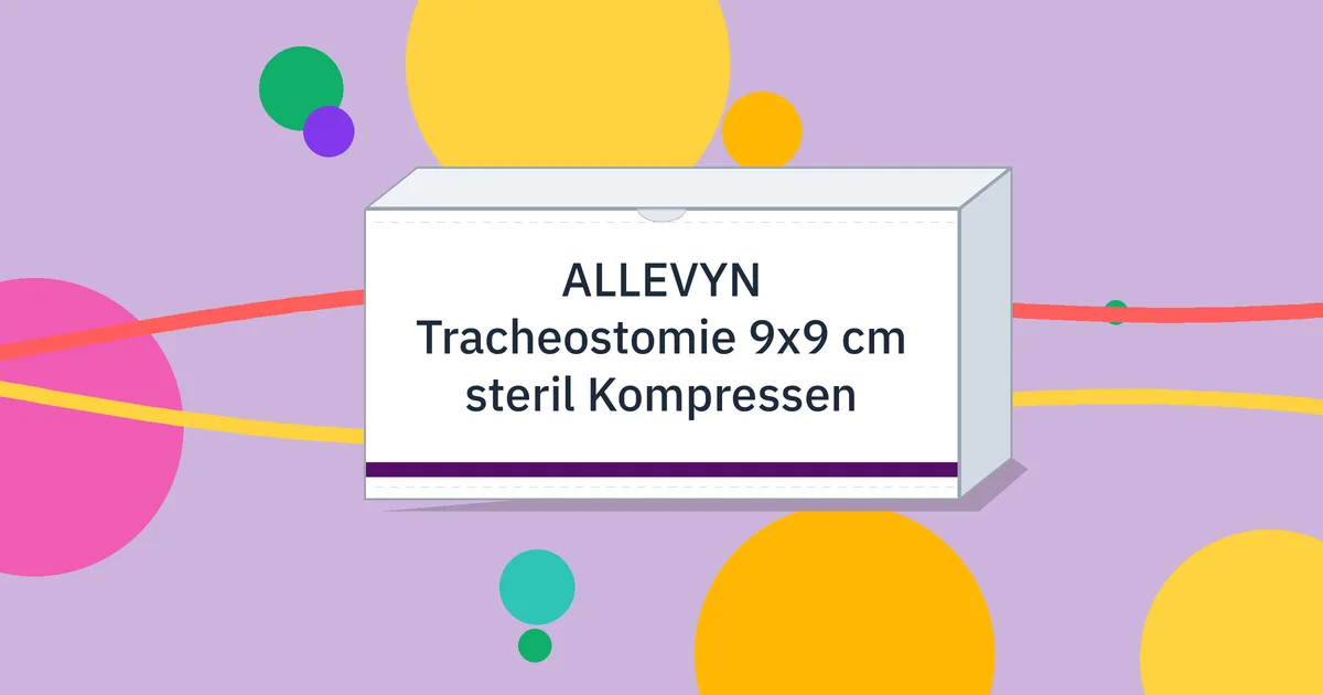 Symbolbild: Packung mit der Aufschrift ALLEVYN Tracheostomie 9x9 cm steril Kompressen (PZN 07524640) – Verfügbarkeit und Bezug in Apotheken in Frankfurt am Main