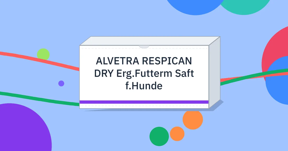 Symbolbild: Packung mit der Aufschrift ALVETRA RESPICAN DRY Erg.Futterm Saft f.Hunde (PZN 19444886) – Verfügbarkeit und Bezug in Apotheken in Frankfurt am Main