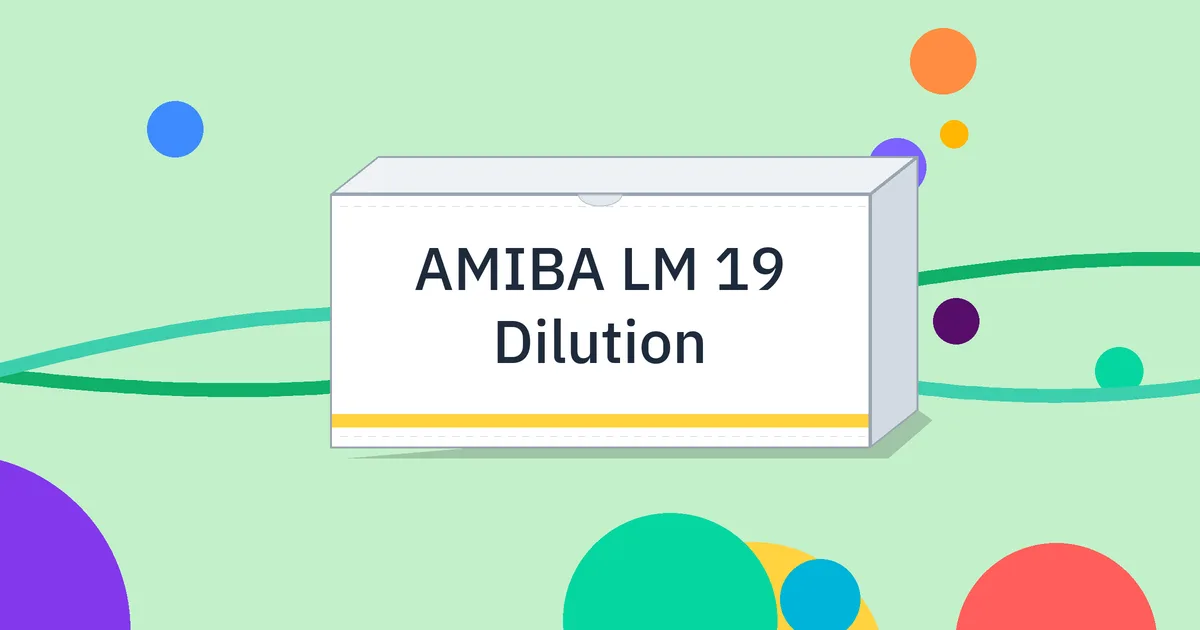Symbolbild: Packung mit der Aufschrift AMIBA LM 19 Dilution (PZN 13318614) – Verfügbarkeit und Bezug in Apotheken in Frankfurt am Main