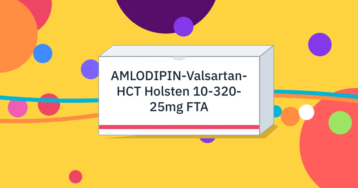 Symbolbild: Packung mit der Aufschrift AMLODIPIN-Valsartan-HCT Holsten 10-320-25mg FTA (PZN 17887958) – Verfügbarkeit und Bezug in Apotheken in Frankfurt am Main
