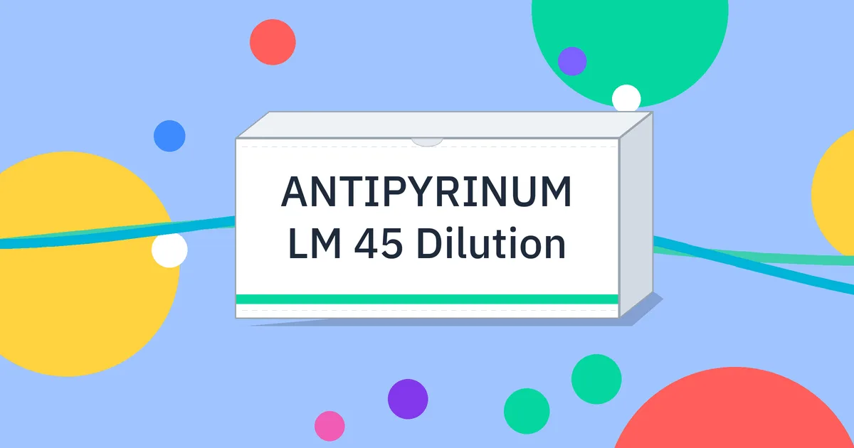 Symbolbild: Packung mit der Aufschrift ANTIPYRINUM LM 45 Dilution (PZN 13376830) – Verfügbarkeit und Bezug in Apotheken in Frankfurt am Main
