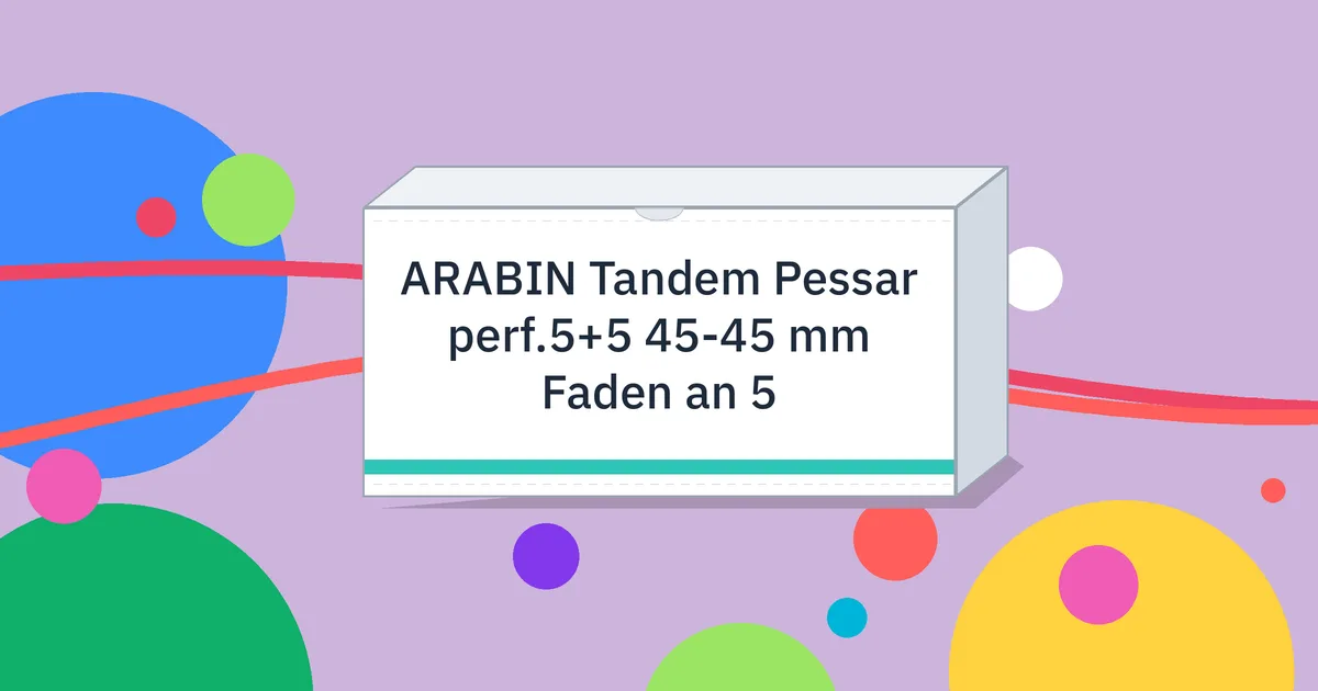 Symbolbild: Packung mit der Aufschrift ARABIN Tandem Pessar perf.5+5 45-45 mm Faden an 5 (PZN 16927905) – Verfügbarkeit und Bezug in Apotheken in Frankfurt am Main