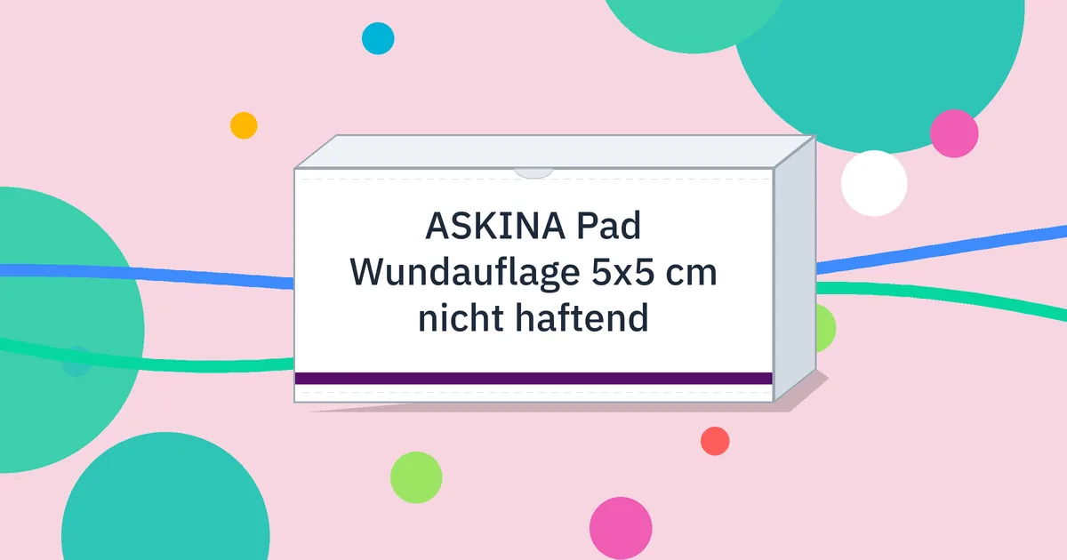 Symbolbild: Packung mit der Aufschrift ASKINA Pad Wundauflage 5x5 cm nicht haftend (PZN 12735876) – Verfügbarkeit und Bezug in Apotheken in Frankfurt am Main