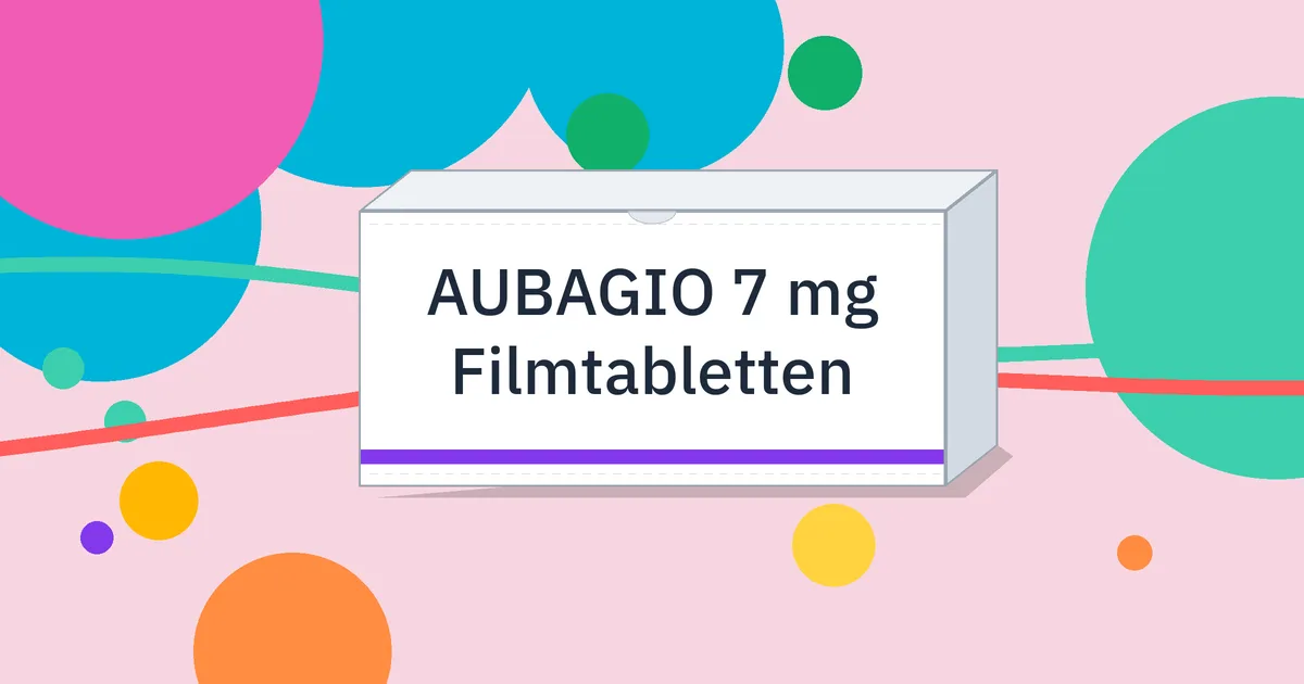 Symbolbild: Packung mit der Aufschrift AUBAGIO 7 mg Filmtabletten (PZN 18436666) – Verfügbarkeit und Bezug in Apotheken in Frankfurt am Main