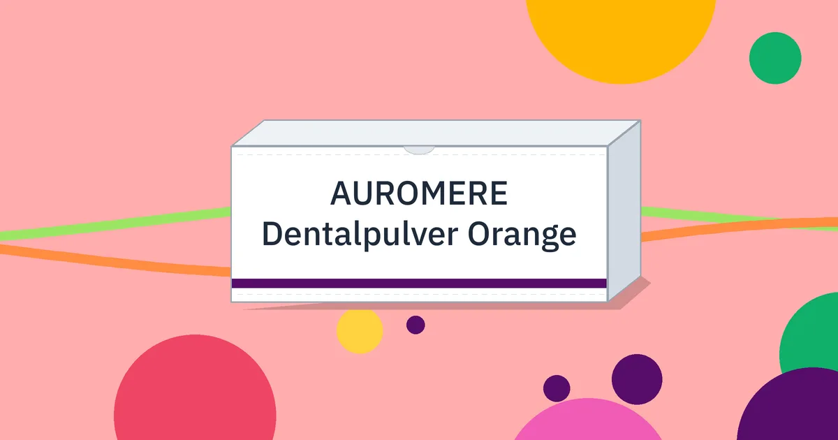 Symbolbild: Packung mit der Aufschrift AUROMERE Dentalpulver Orange (PZN 17574053) – Verfügbarkeit und Bezug in Apotheken in Frankfurt am Main