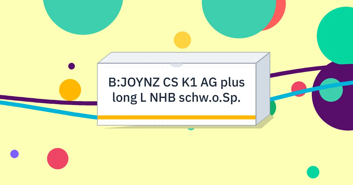 Symbolbild: Packung mit der Aufschrift B:JOYNZ CS K1 AG plus long L NHB schw.o.Sp. (PZN 20531076) – Verfügbarkeit und Bezug in Apotheken in Frankfurt am Main