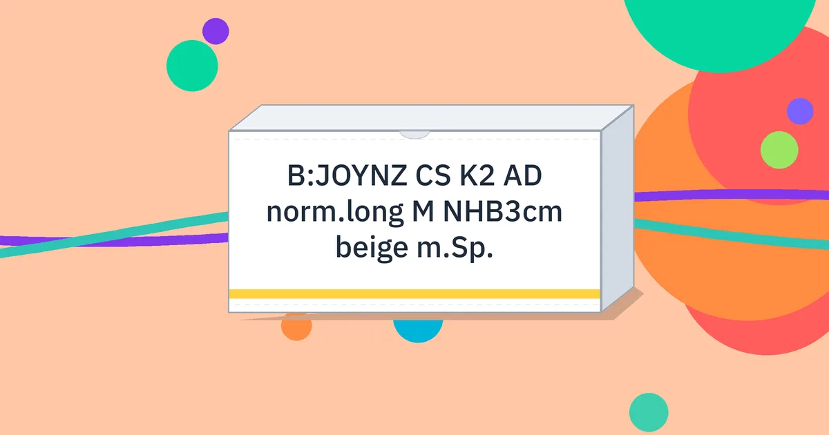 Symbolbild: Packung mit der Aufschrift B:JOYNZ CS K2 AD norm.long M NHB3cm beige m.Sp. (PZN 20529984) – Verfügbarkeit und Bezug in Apotheken in Frankfurt am Main