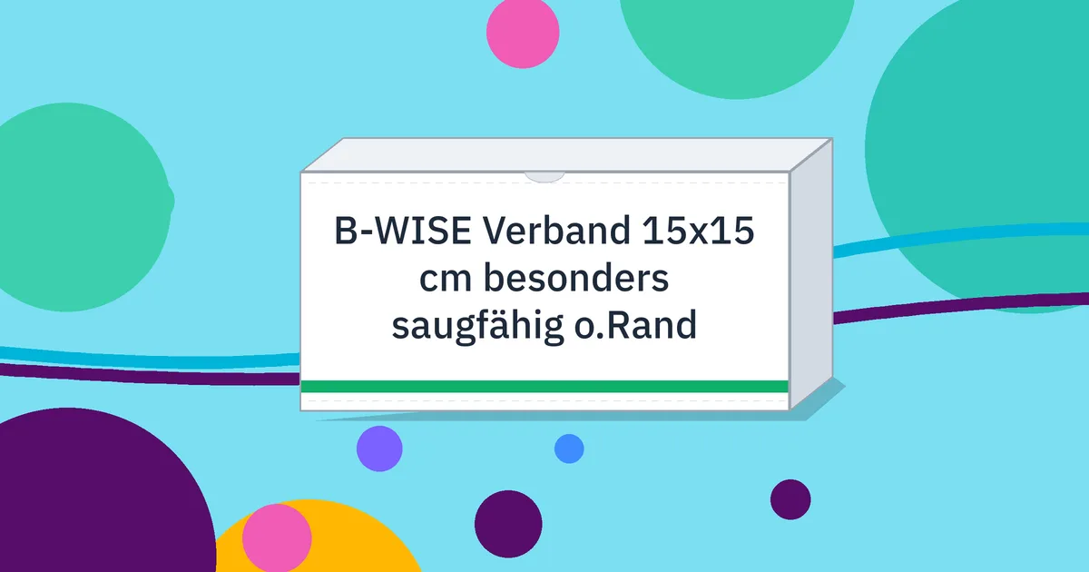 Symbolbild: Packung mit der Aufschrift B-WISE Verband 15x15 cm besonders saugfähig o.Rand (PZN 19730669) – Verfügbarkeit und Bezug in Apotheken in Frankfurt am Main