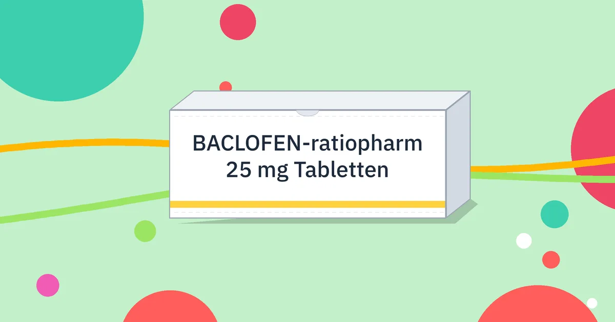 Symbolbild: Packung mit der Aufschrift BACLOFEN-ratiopharm 25 mg Tabletten (PZN 03753415) – Verfügbarkeit und Bezug in Apotheken in Frankfurt am Main