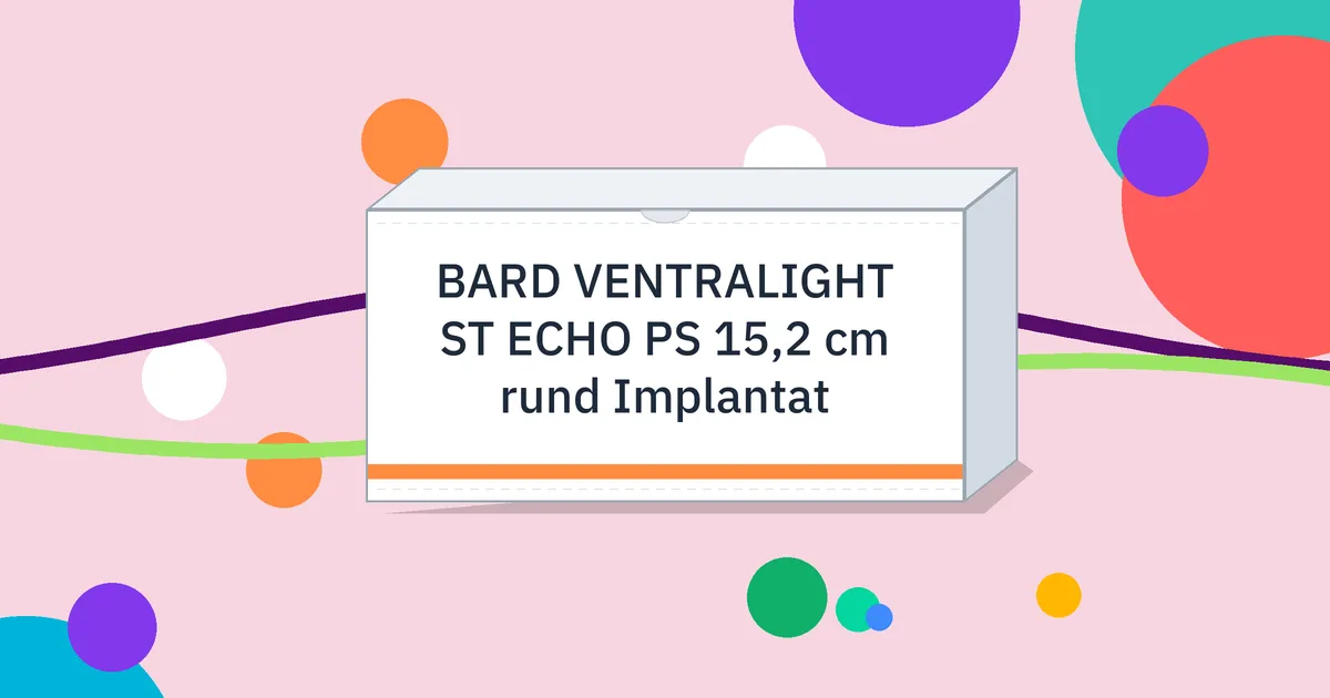 Symbolbild: Packung mit der Aufschrift BARD VENTRALIGHT ST ECHO PS 15,2 cm rund Implantat (PZN 10730722) – Verfügbarkeit und Bezug in Apotheken in Frankfurt am Main