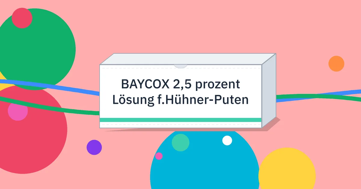 Symbolbild: Packung mit der Aufschrift BAYCOX 2,5 prozent Lösung f.Hühner-Puten (PZN 00248214) – Verfügbarkeit und Bezug in Apotheken in Frankfurt am Main