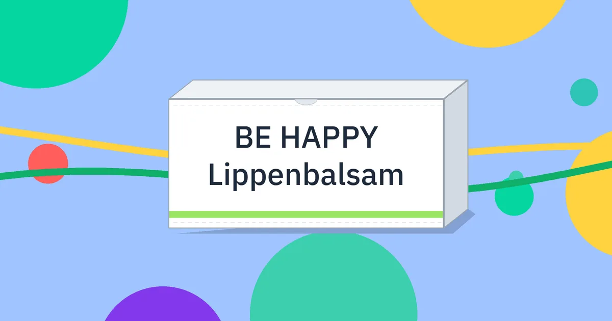 Symbolbild: Packung mit der Aufschrift BE HAPPY Lippenbalsam (PZN 09262115) – Verfügbarkeit und Bezug in Apotheken in Frankfurt am Main