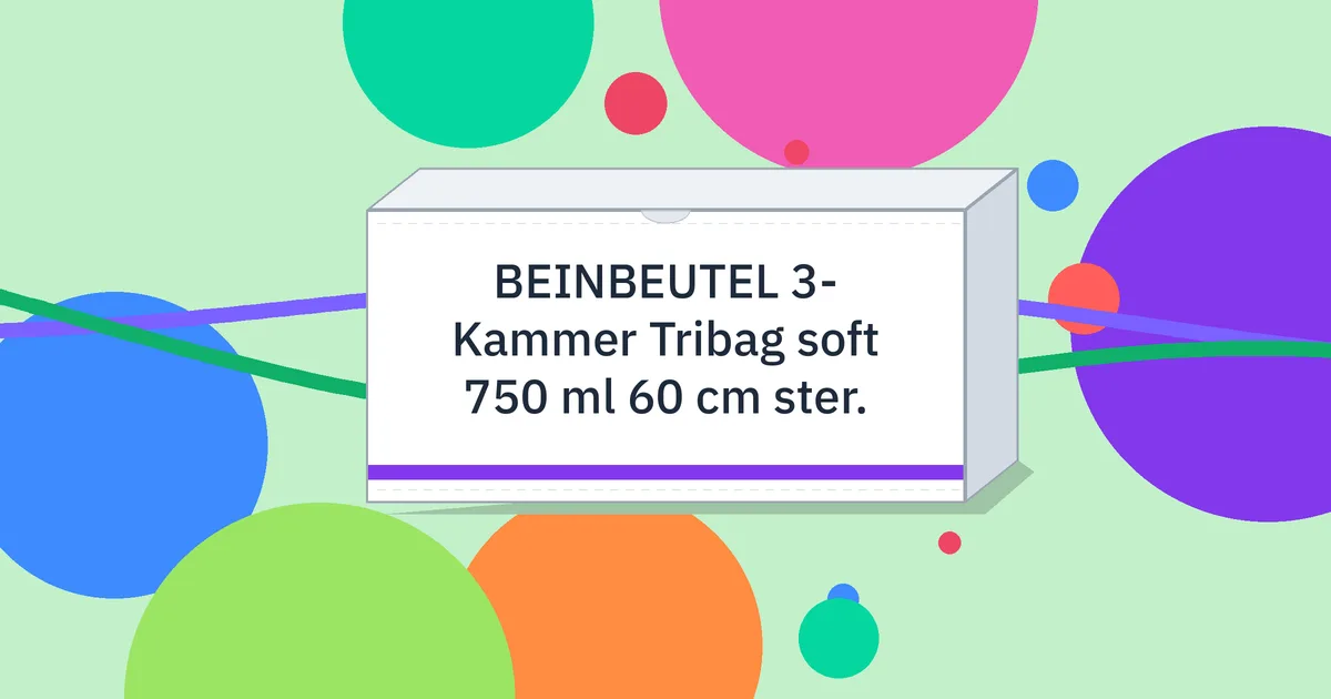 Symbolbild: Packung mit der Aufschrift BEINBEUTEL 3-Kammer Tribag soft 750 ml 60 cm ster. (PZN 16144379) – Verfügbarkeit und Bezug in Apotheken in Frankfurt am Main