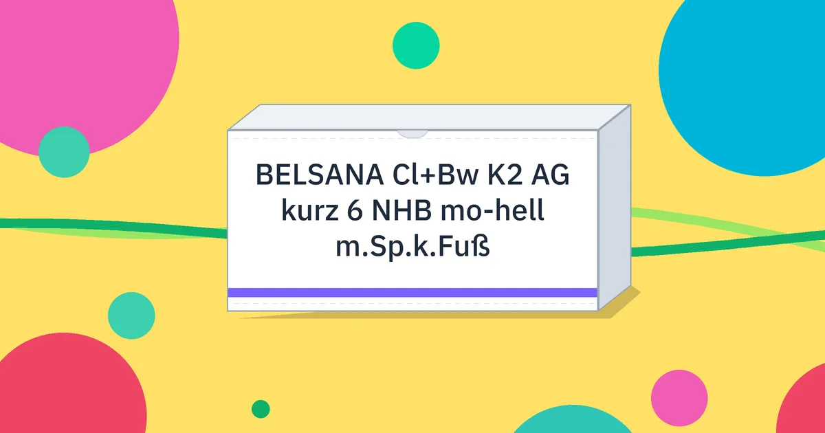 Symbolbild: Packung mit der Aufschrift BELSANA Cl+Bw K2 AG kurz 6 NHB mo-hell m.Sp.k.Fuß (PZN 12248596) – Verfügbarkeit und Bezug in Apotheken in Frankfurt am Main