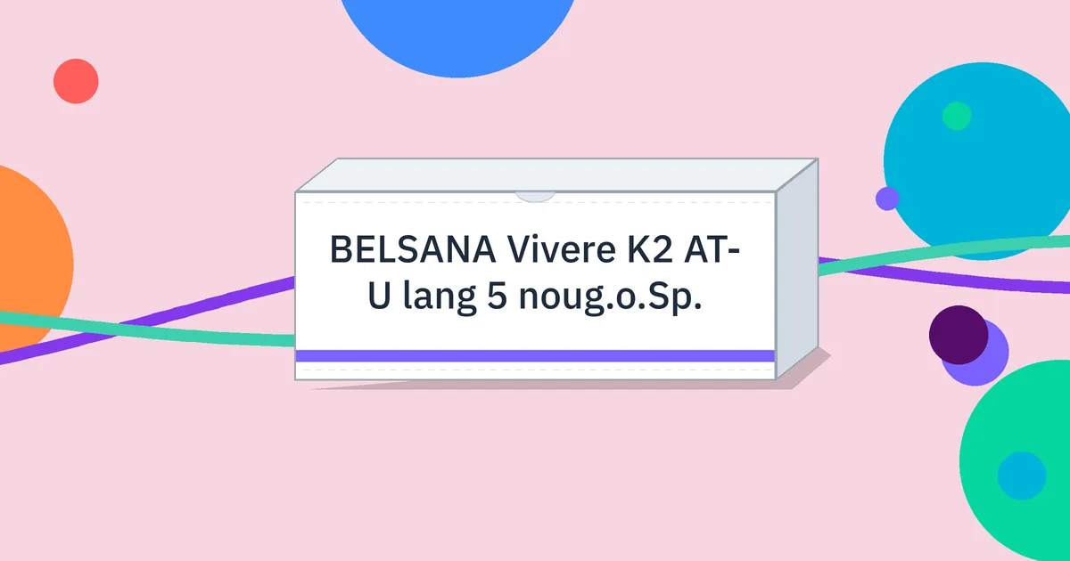 Symbolbild: Packung mit der Aufschrift BELSANA Vivere K2 AT-U lang 5 noug.o.Sp. (PZN 08539193) – Verfügbarkeit und Bezug in Apotheken in Frankfurt am Main