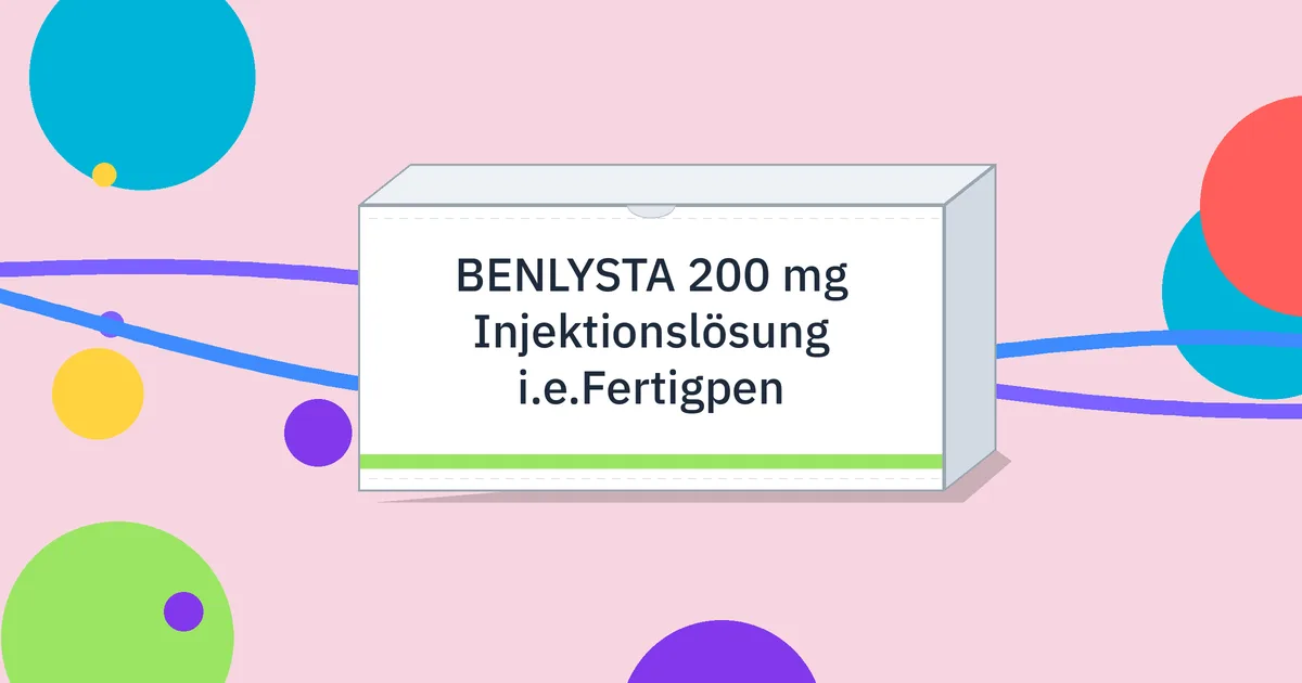 Symbolbild: Packung mit der Aufschrift BENLYSTA 200 mg Injektionslösung i.e.Fertigpen (PZN 12897679) – Verfügbarkeit und Bezug in Apotheken in Frankfurt am Main