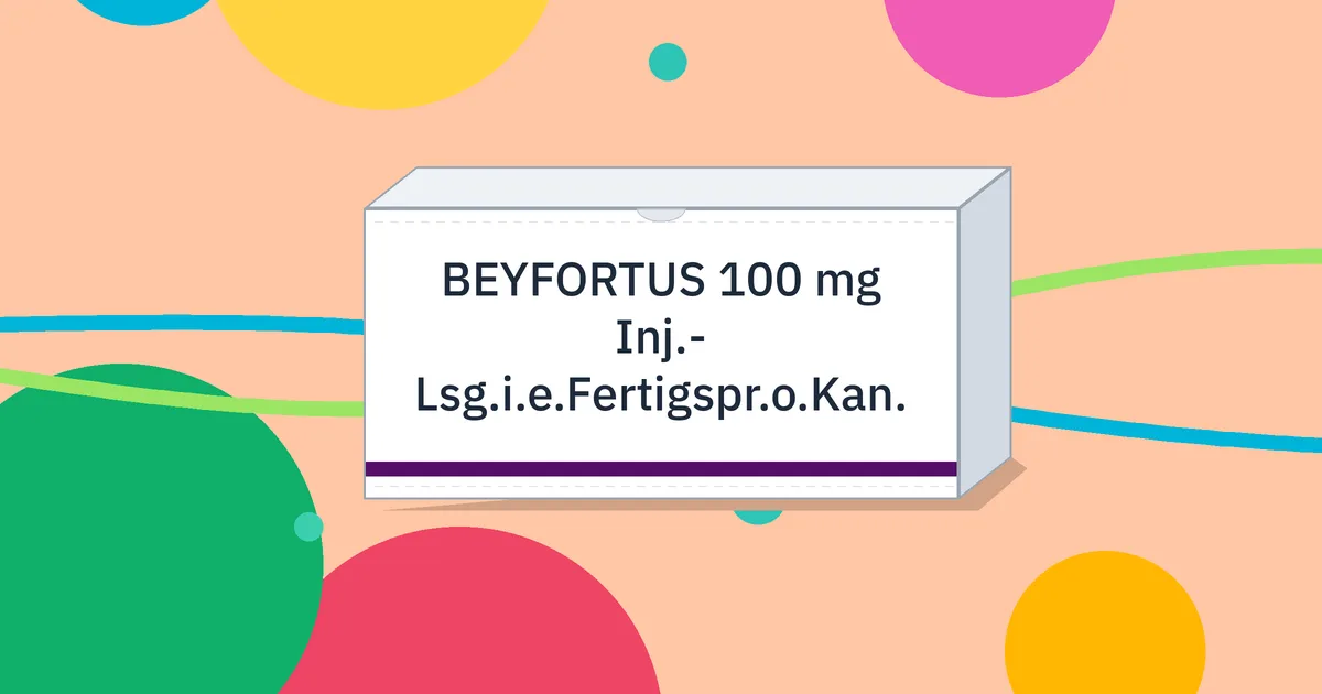 Symbolbild: Packung mit der Aufschrift BEYFORTUS 100 mg Inj.-Lsg.i.e.Fertigspr.o.Kan. (PZN 18425786) – Verfügbarkeit und Bezug in Apotheken in Frankfurt am Main