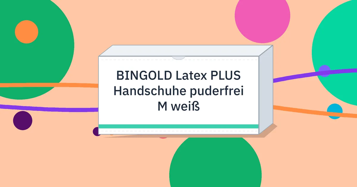 Symbolbild: Packung mit der Aufschrift BINGOLD Latex PLUS Handschuhe puderfrei M weiß (PZN 13541973) – Verfügbarkeit und Bezug in Apotheken in Frankfurt am Main