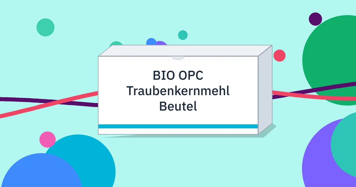 Symbolbild: Packung mit der Aufschrift BIO OPC Traubenkernmehl Beutel (PZN 16835037) – Verfügbarkeit und Bezug in Apotheken in Frankfurt am Main