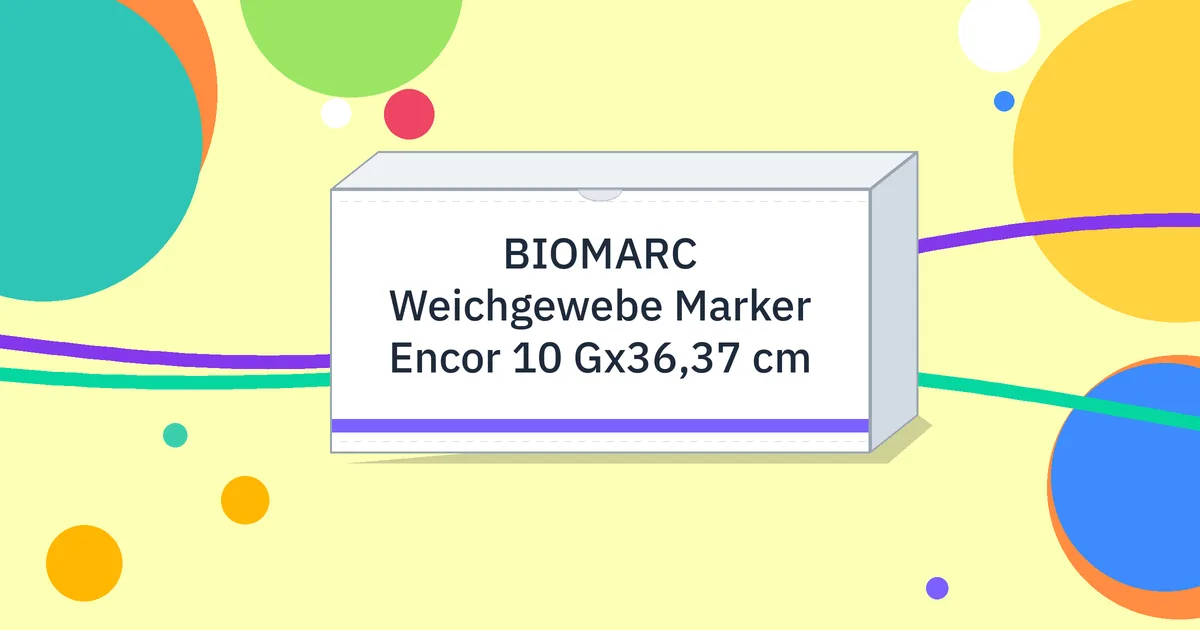 Symbolbild: Packung mit der Aufschrift BIOMARC Weichgewebe Marker Encor 10 Gx36,37 cm (PZN 09523372) – Verfügbarkeit und Bezug in Apotheken in Frankfurt am Main