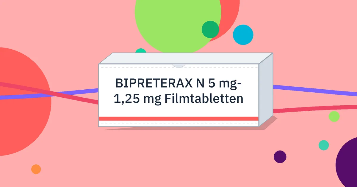 Symbolbild: Packung mit der Aufschrift BIPRETERAX N 5 mg-1,25 mg Filmtabletten (PZN 01424110) – Verfügbarkeit und Bezug in Apotheken in Frankfurt am Main