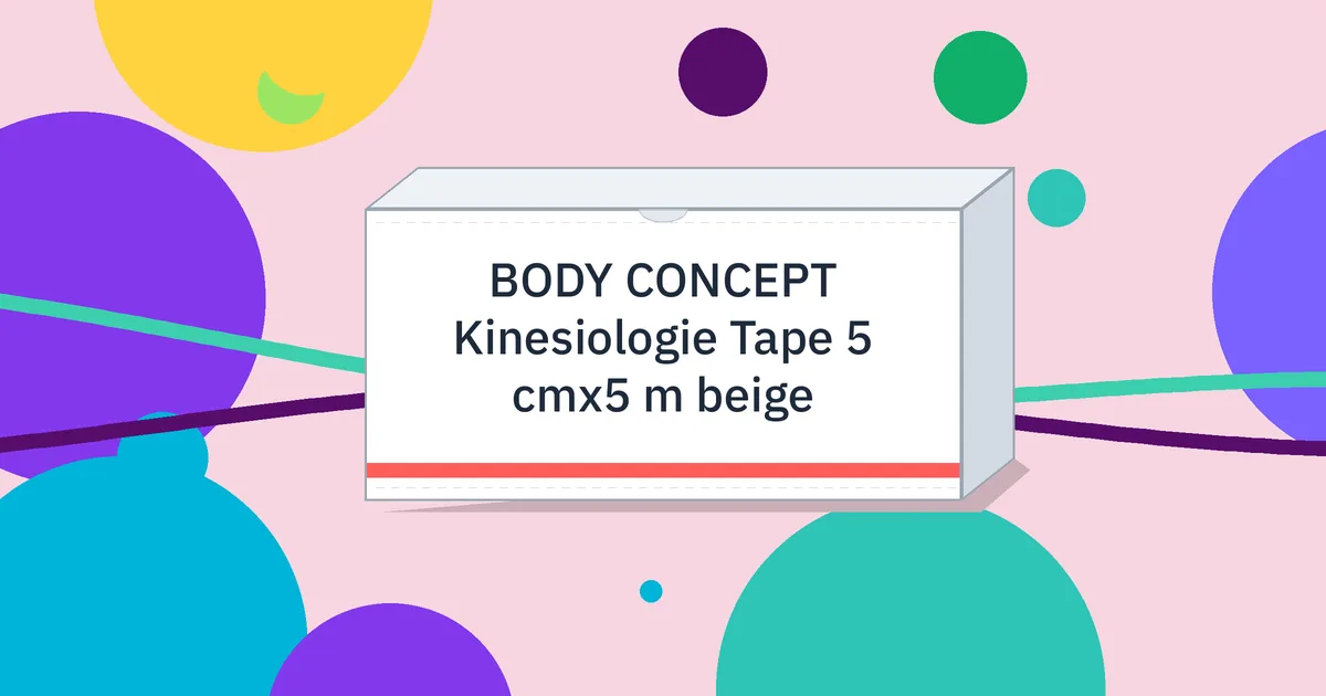 Symbolbild: Packung mit der Aufschrift BODY CONCEPT Kinesiologie Tape 5 cmx5 m beige (PZN 19225813) – Verfügbarkeit und Bezug in Apotheken in Frankfurt am Main