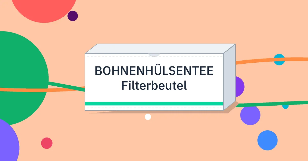 Symbolbild: Packung mit der Aufschrift BOHNENHÜLSENTEE Filterbeutel (PZN 01245838) – Verfügbarkeit und Bezug in Apotheken in Frankfurt am Main