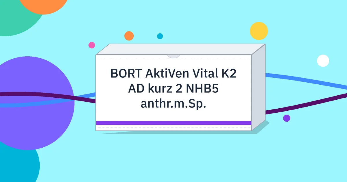 Symbolbild: Packung mit der Aufschrift BORT AktiVen Vital K2 AD kurz 2 NHB5 anthr.m.Sp. (PZN 17495069) – Verfügbarkeit und Bezug in Apotheken in Frankfurt am Main