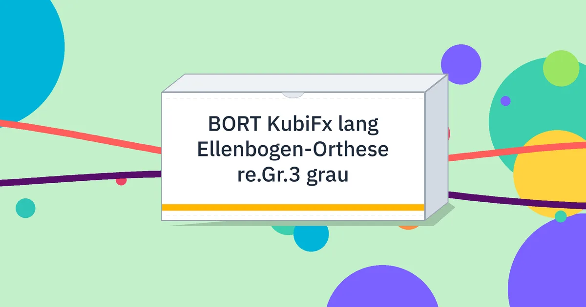 Symbolbild: Packung mit der Aufschrift BORT KubiFx lang Ellenbogen-Orthese re.Gr.3 grau (PZN 18658289) – Verfügbarkeit und Bezug in Apotheken in Frankfurt am Main