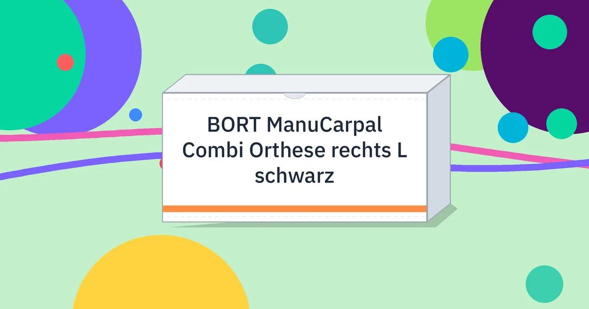 Symbolbild: Packung mit der Aufschrift BORT ManuCarpal Combi Orthese rechts L schwarz (PZN 02766462) – Verfügbarkeit und Bezug in Apotheken in Frankfurt am Main