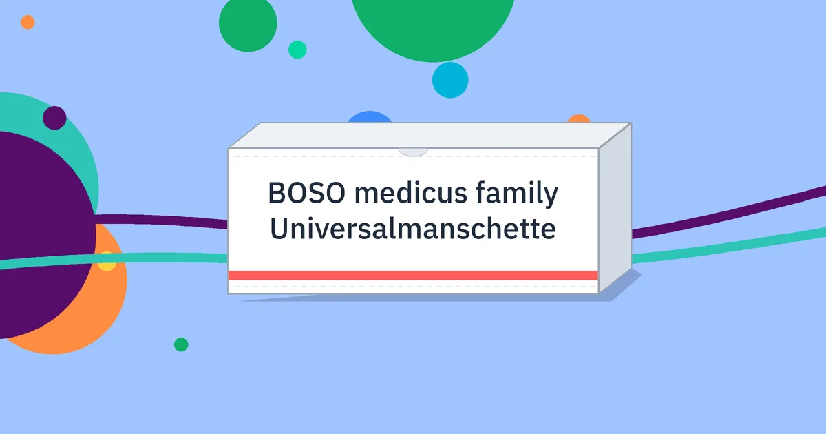 Symbolbild: Packung mit der Aufschrift BOSO medicus family Universalmanschette (PZN 07147539) – Verfügbarkeit und Bezug in Apotheken in Frankfurt am Main
