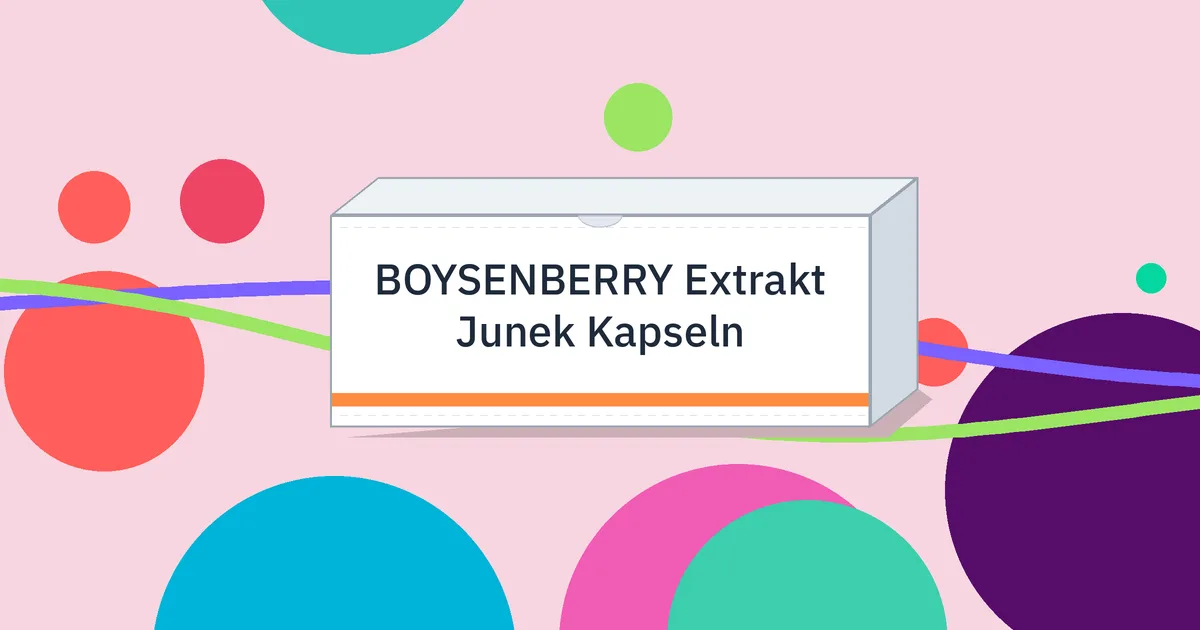 Symbolbild: Packung mit der Aufschrift BOYSENBERRY Extrakt Junek Kapseln (PZN 19205242) – Verfügbarkeit und Bezug in Apotheken in Frankfurt am Main
