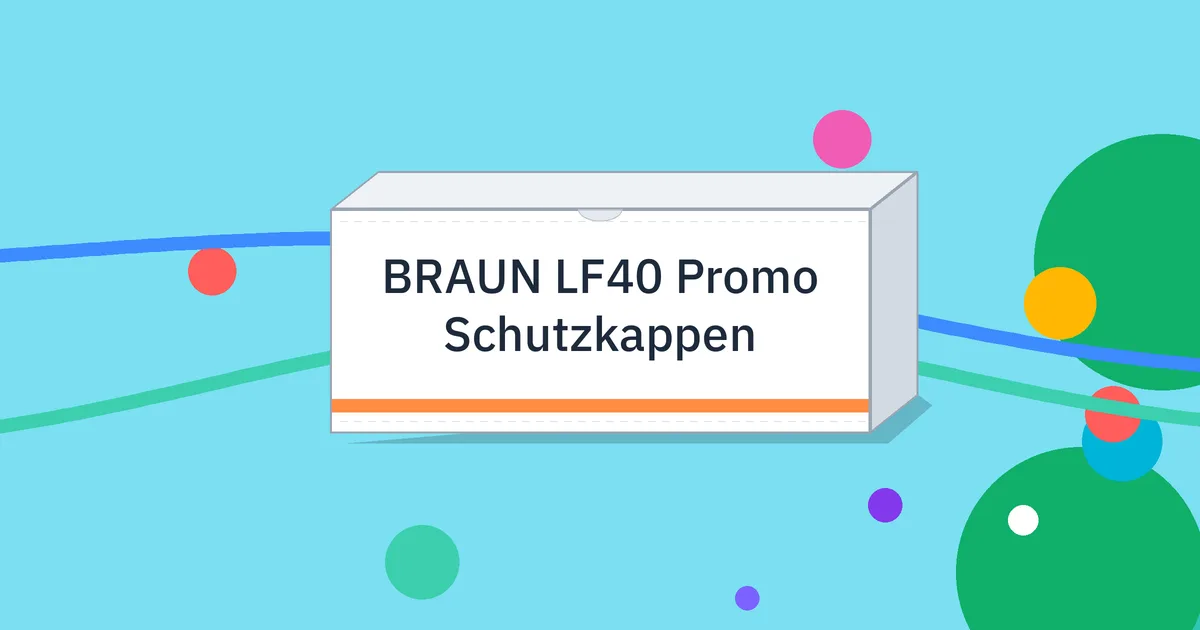 Symbolbild: Packung mit der Aufschrift BRAUN LF40 Promo Schutzkappen (PZN 09102877) – Verfügbarkeit und Bezug in Apotheken in Frankfurt am Main