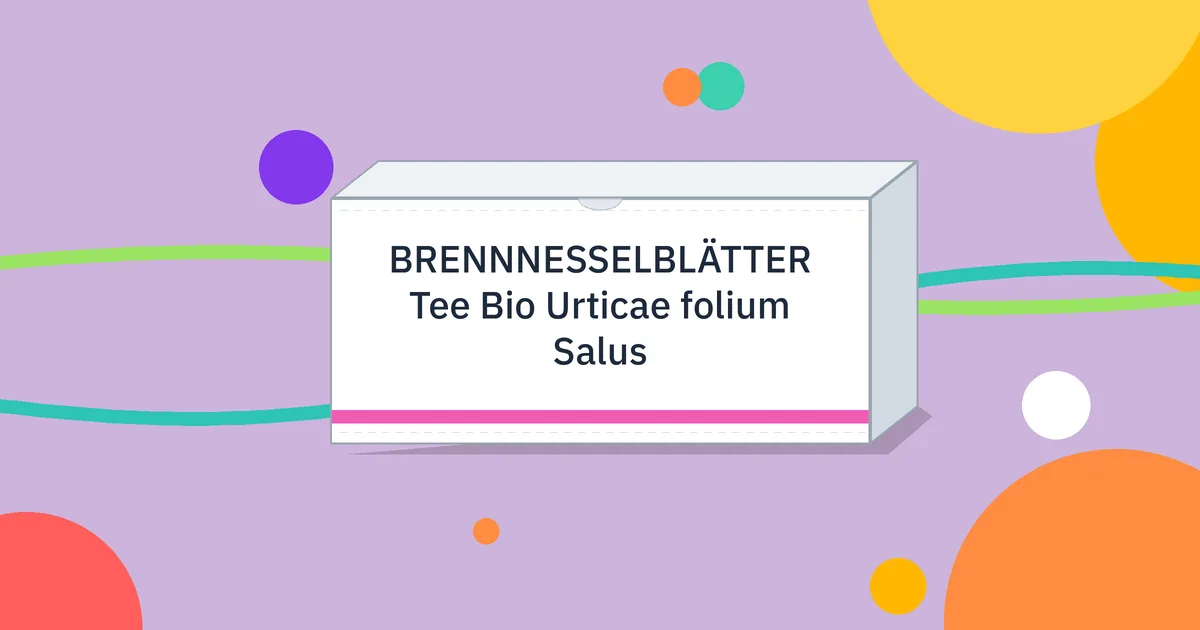 Symbolbild: Packung mit der Aufschrift BRENNNESSELBLÄTTER Tee Bio Urticae folium Salus (PZN 05726486) – Verfügbarkeit und Bezug in Apotheken in Frankfurt am Main