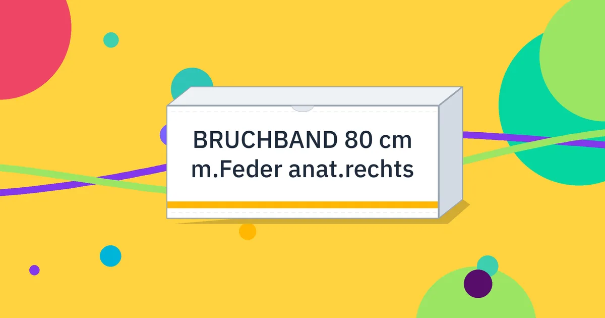 Symbolbild: Packung mit der Aufschrift BRUCHBAND 80 cm m.Feder anat.rechts (PZN 02007578) – Verfügbarkeit und Bezug in Apotheken in Frankfurt am Main