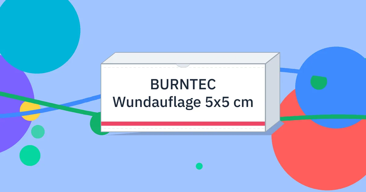 Symbolbild: Packung mit der Aufschrift BURNTEC Wundauflage 5x5 cm (PZN 15193565) – Verfügbarkeit und Bezug in Apotheken in Frankfurt am Main