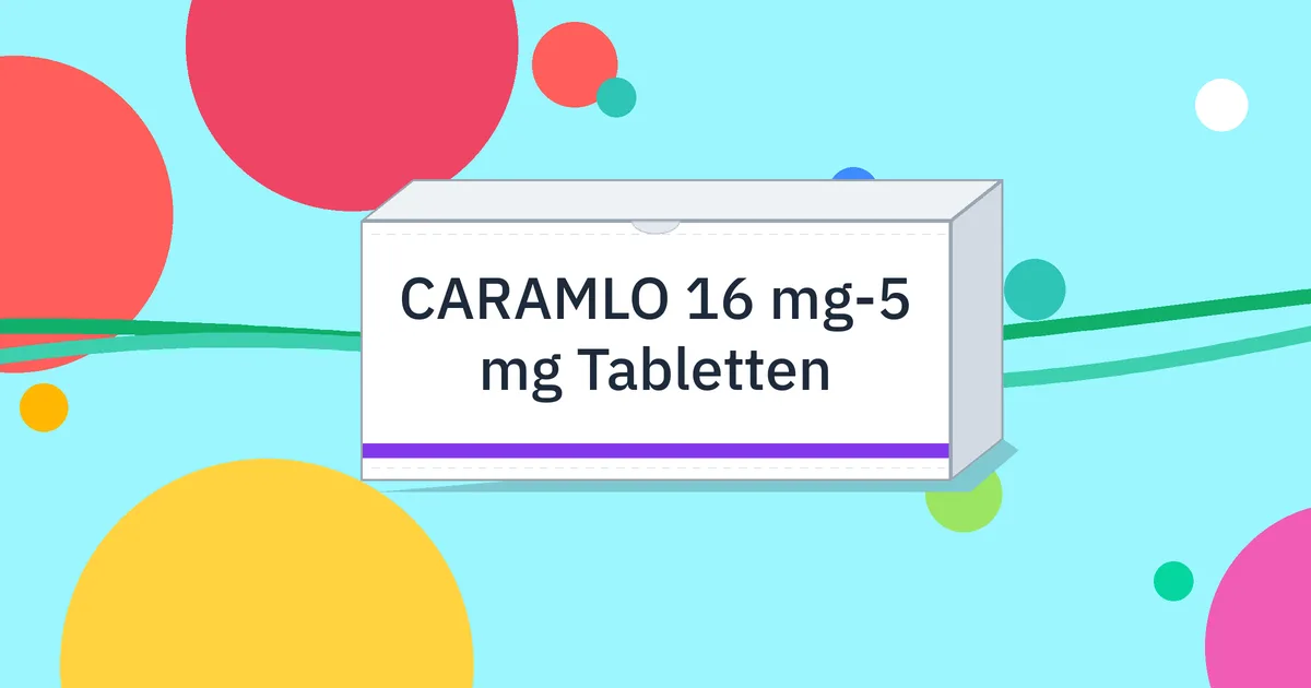 Symbolbild: Packung mit der Aufschrift CARAMLO 16 mg-5 mg Tabletten (PZN 15815104) – Verfügbarkeit und Bezug in Apotheken in Frankfurt am Main