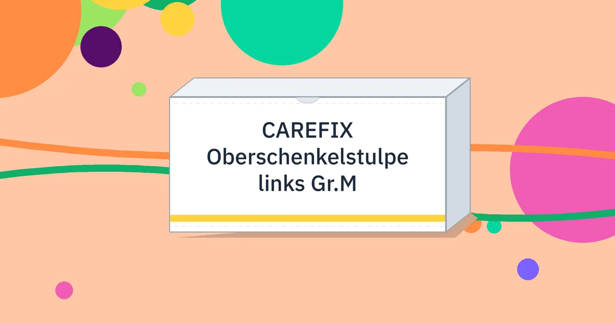 Symbolbild: Packung mit der Aufschrift CAREFIX Oberschenkelstulpe links Gr.M (PZN 09080377) – Verfügbarkeit und Bezug in Apotheken in Frankfurt am Main