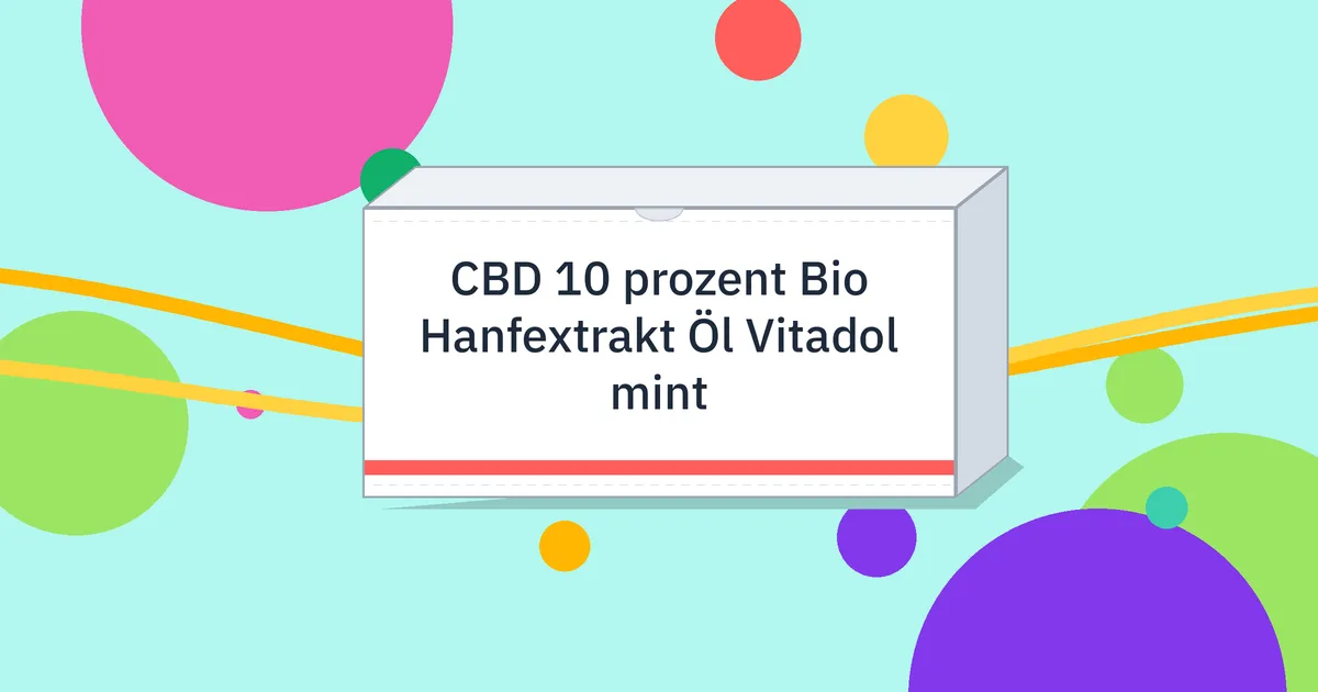 Symbolbild: Packung mit der Aufschrift CBD 10 prozent Bio Hanfextrakt Öl Vitadol mint (PZN 16762344) – Verfügbarkeit und Bezug in Apotheken in Frankfurt am Main