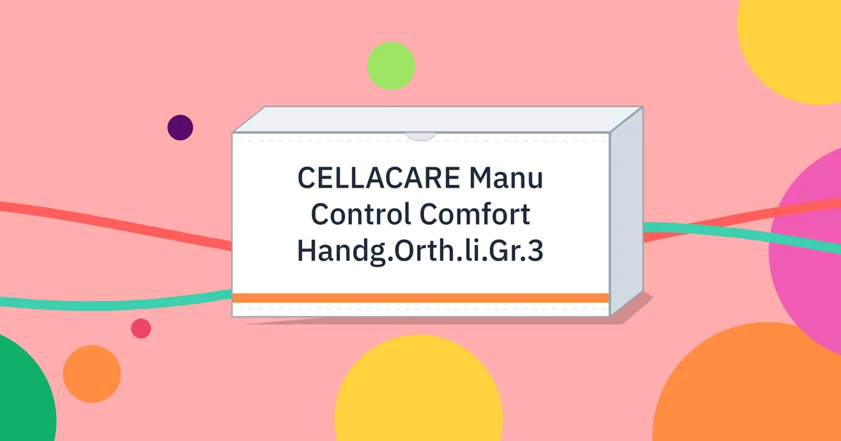 Symbolbild: Packung mit der Aufschrift CELLACARE Manu Control Comfort Handg.Orth.li.Gr.3 (PZN 16738848) – Verfügbarkeit und Bezug in Apotheken in Frankfurt am Main