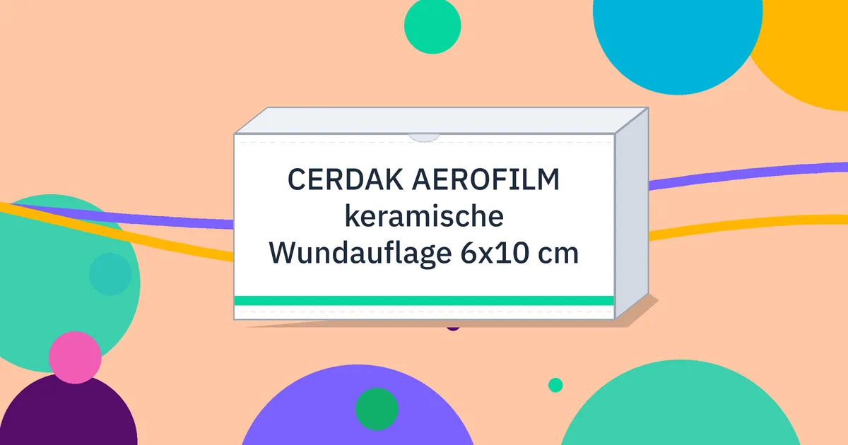 Symbolbild: Packung mit der Aufschrift CERDAK AEROFILM keramische Wundauflage 6x10 cm (PZN 19187142) – Verfügbarkeit und Bezug in Apotheken in Frankfurt am Main
