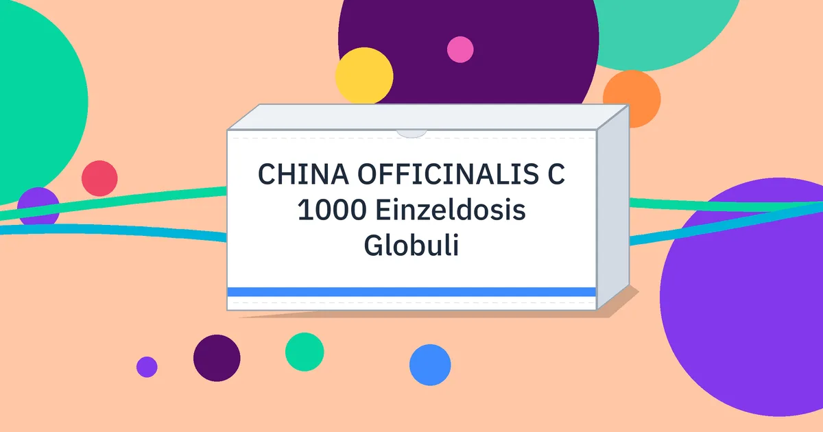Symbolbild: Packung mit der Aufschrift CHINA OFFICINALIS C 1000 Einzeldosis Globuli (PZN 03033201) – Verfügbarkeit und Bezug in Apotheken in Frankfurt am Main