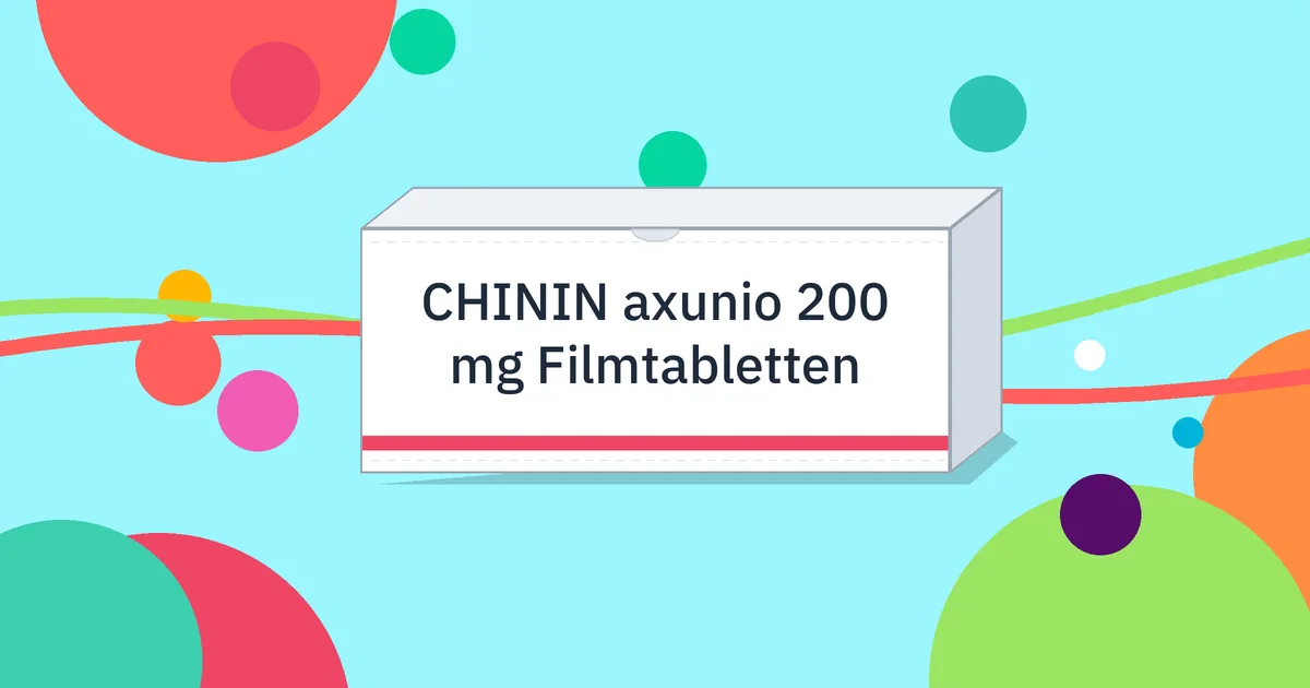 Symbolbild: Packung mit der Aufschrift CHININ axunio 200 mg Filmtabletten (PZN 19065491) – Verfügbarkeit und Bezug in Apotheken in Frankfurt am Main