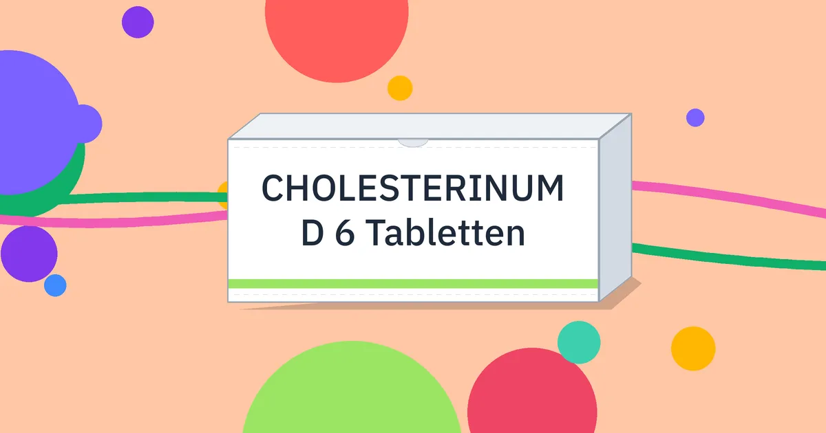 Symbolbild: Packung mit der Aufschrift CHOLESTERINUM D 6 Tabletten (PZN 02112594) – Verfügbarkeit und Bezug in Apotheken in Frankfurt am Main