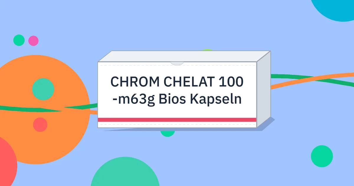 Symbolbild: Packung mit der Aufschrift CHROM CHELAT 100 -m63g Bios Kapseln (PZN 16329110) – Verfügbarkeit und Bezug in Apotheken in Frankfurt am Main
